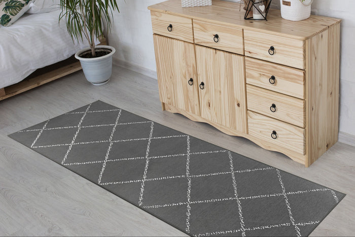 Medina Moroccan Diamond Grey Washable Rug