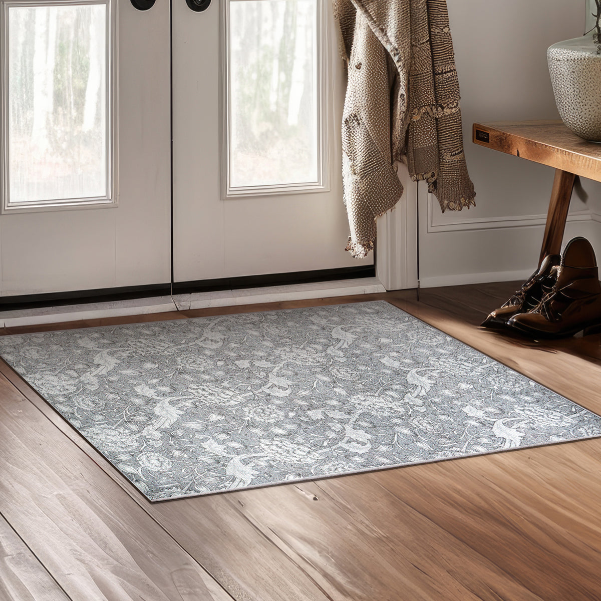 Kalini Floral Grey Washable Rug – My Magic Carpet | Washable Rugs