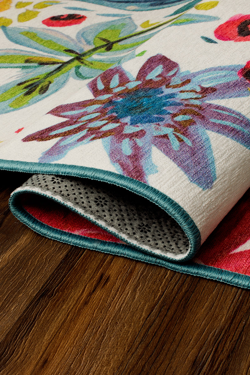 Floral Bloom Multicolor Washable Rug – My Magic Carpet | Washable Rugs